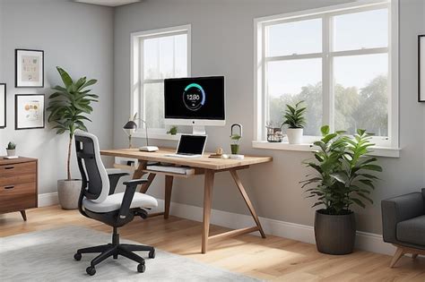 Premium Photo Wellness Workspace Home Office Integrating Health Tracking