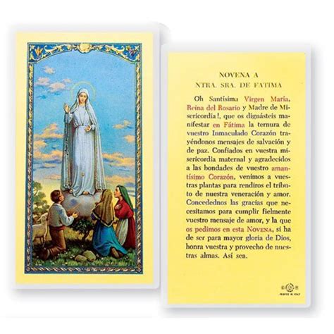 Novena A Nuestra Senora De Fatima Laminated Spanish Prayer Card