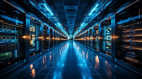 Premium Ai Image 3d Render Of Data Technology Center Server Racks Dark Room With Vfx