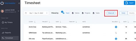 Timesheet Filtering Time Analytics