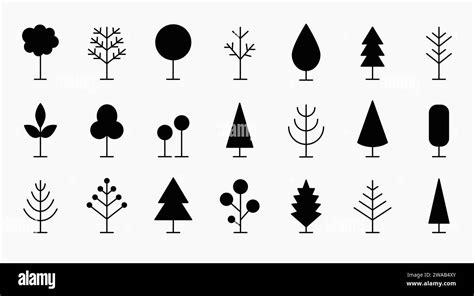 Tree Line Icon Set Vector Logo Shapes Collection Stock Vector Image