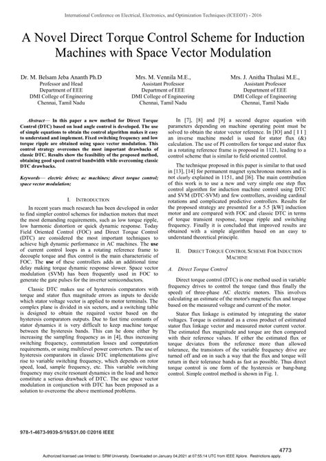 Pdf A Novel Direct Torque Control Scheme For Induction Machines With Space Vector Modulation