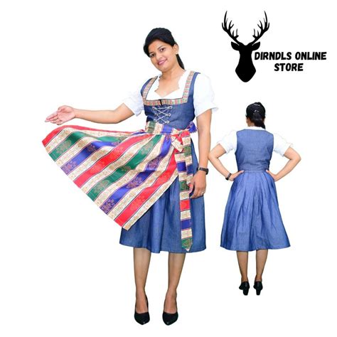 Classic Dirndl Dress Denim Fabric Blue Colour Dd 0015
