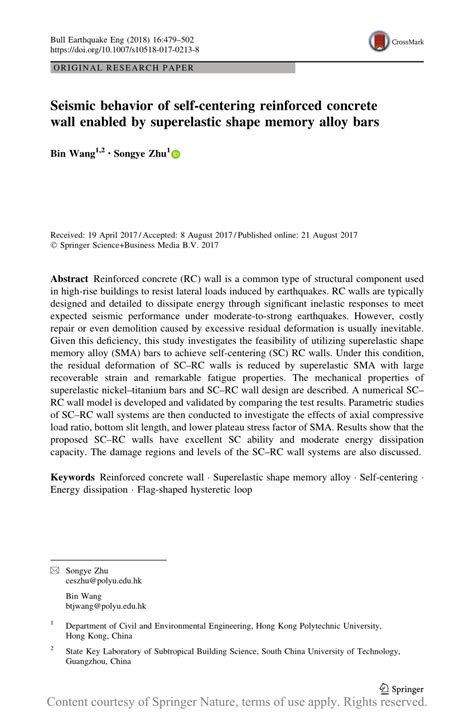 Seismic Behavior Of Self Centering Reinforced Concrete Wall Enabled By Superelastic Shape Memory