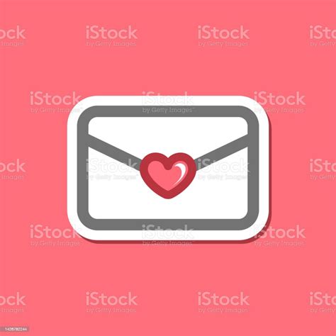 중간 스티커 패치 아이콘 디자인에 하트가 있는 흰색 러브레터 봉투 간단한 귀여운 벡터 만화 그림입니다 2월에 대한 스톡 벡터 아트 및 기타 이미지 Istock