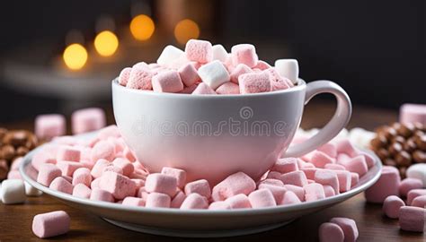 Fluffy Marshmallow Stack On Gourmet Dessert Pink Candy Indulgence