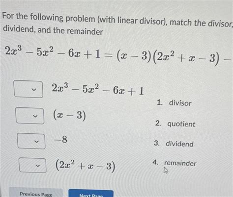 solved for the following problem with linear divisor