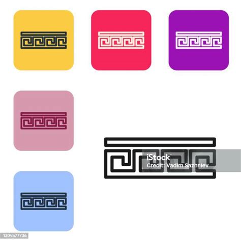 검은 색 라인 흰색 배경에 고립 된 고대 그리스 패턴 아이콘 색상 정사각형 단추로 아이콘을 설정합니다 벡터 0명에 대한 스톡 벡터 아트 및 기타 이미지 Istock