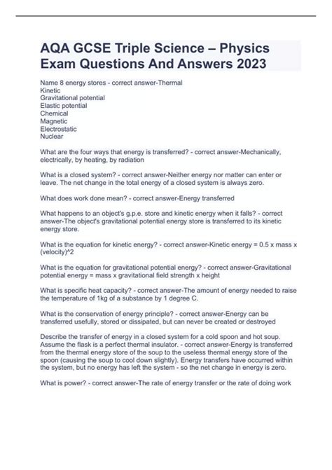 Package Deal For Aqa Gcse Chemistry Triple Science 9 1 Exam Questions And Answer 2023 Stuvia Us