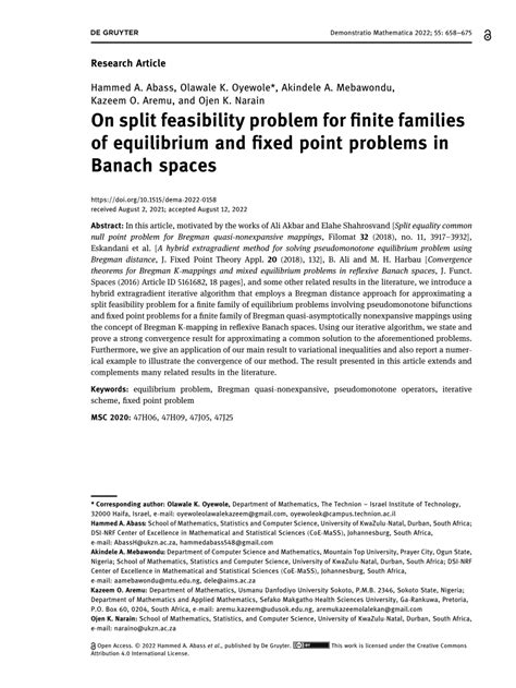 Pdf On Split Feasibility Problem For Finite Families Of Equilibrium