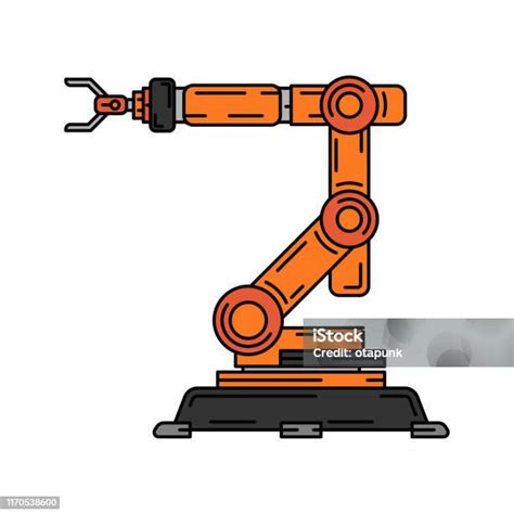라인 플랫 컬러 벡터 아이콘 공장 컨베이어 로봇 암 시스템 자동 산업 조립 로봇 기계 세계화 노동자 기술 프로세스 기계 노동자