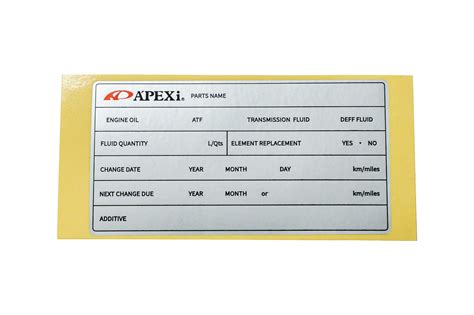 Apexi Fluid Maintenance Sticker Apexi Usa