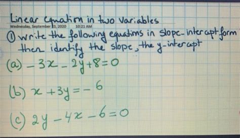 Solved Wednesday September Linear Equation In Two Variables Chegg Com