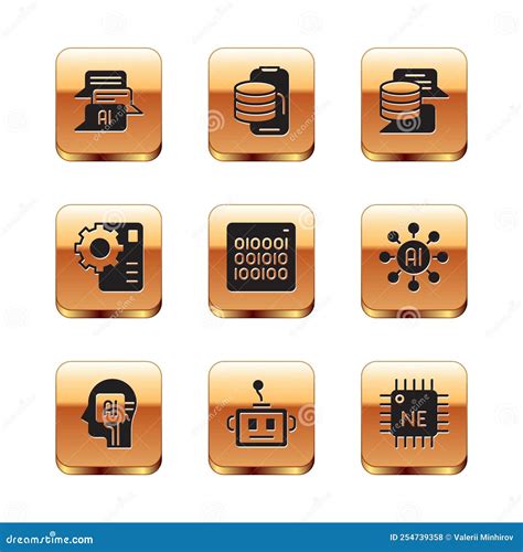 Set Chat Bot Humanoid Robot Artificial Intelligence Binary Code