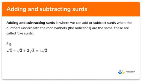 Adding And Subtracting Surds GCSE Steps Examples Worksheet