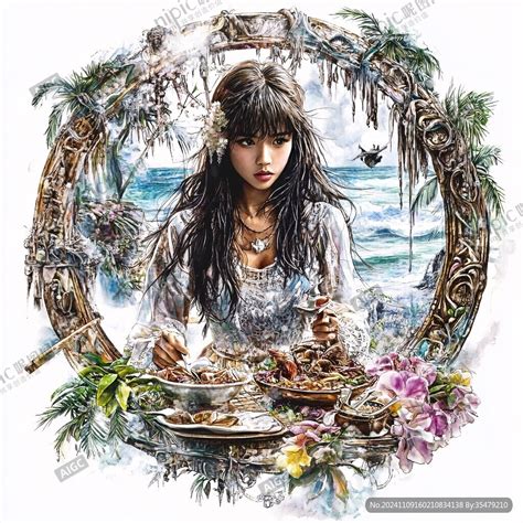 Ai创作图电影原画插画海报 电影插画原画海报 电影原画插画 幻想小说插图设计手绘 女神海神爱神 梦境爱丽丝环游大海 日本数码艺术 海神波赛敦 吹奏双笛的海神特里同 夏威夷印第安风格 游戏电影