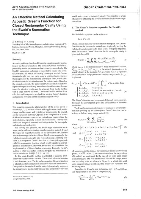 Pdf An Effective Method Calculating Acoustic Greens Function For