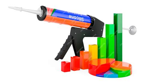 Premium Photo Sealant Gun With Silicone Sealant Tube With Growth Bar Graph And Pie Chart 3d