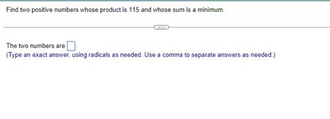 Solved Find Two Positive Numbers Whose Product Is And Chegg