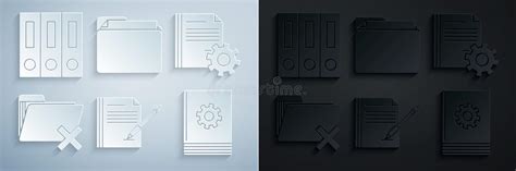 Set Blank Notebook And Pen Document Settings With Gears Delete Folder