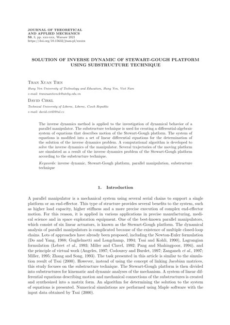 Pdf Solution Of Inverse Dynamics Of Stewartgough Platform Using Substructure Technique