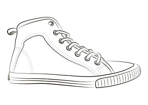 신발 운동화 개요 드로잉 벡터 스케치 스타일 블랙 라인 운동화 트레이너 템플릿 개요 벡터 일러스트 레이 션에 그려진 운동화 프리미엄 벡터