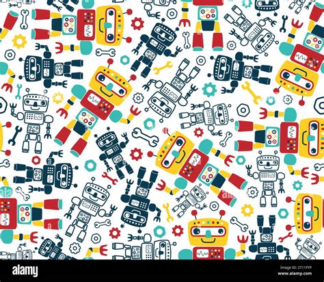 Seamless Pattern Vector Of Robots Cartoon Robots Element Illustration