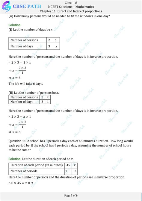Ncert Solutions For Class 8 Maths Exercise 11 2 Direct And Inverse Proportions Cbse Path