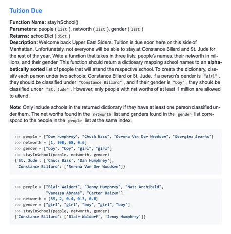 Solved Tuition Due Function Name Staylnschool Parameters