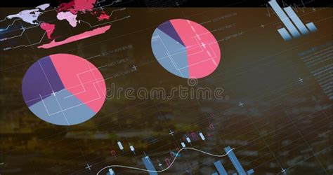 Data Dashboard Overlaying Blurred Backdrop Showing Pie Charts Map Annotations Candlestick
