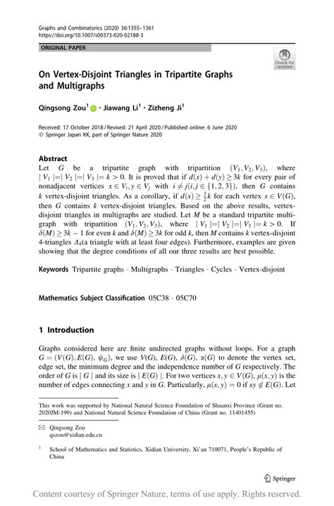 On Vertex Disjoint Triangles In Tripartite Graphs And Multigraphs