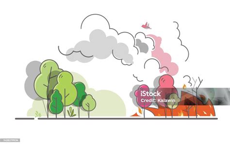 불타는 숲 가문비 나무 불길 클립 아트 템플릿 자연 재해 개념 고립 된 그림 불에 대한 스톡 벡터 아트 및 기타 이미지 불