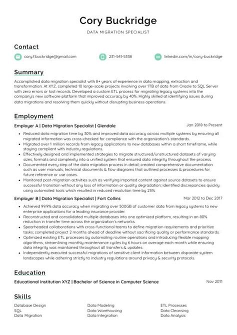 data migration specialist resume cv example and writing guide
