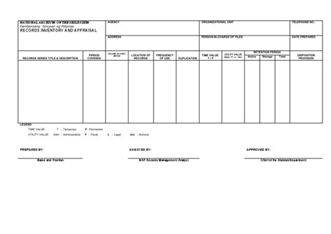 Records Inventory And Appraisal Pambansang Sinupan Ng Pilipinas Pdf Records Management