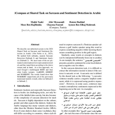 Icompass At Shared Task On Sarcasm And Sentiment Detection In Arabic Acl Anthology