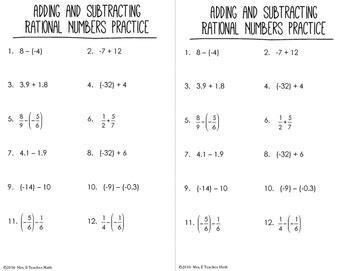 Adding And Subtracting Rational Numbers Foldable By Mrs E Teaches Math