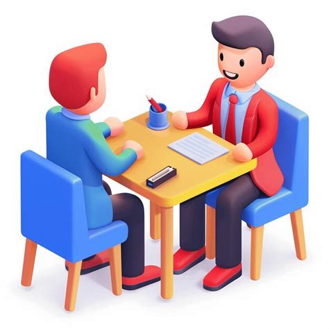 A Cartoon Of A Man And A Woman Sitting At A Table With A Blue Chair And A Man Sitting At A Table