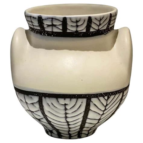 Roger Capron Vallauris Striped Ceramic Tall Covered Canister At 1stdibs