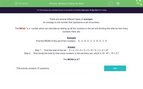 Statistics Finding The Mean Worksheet EdPlace