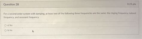 Solved Question 28 ﻿For a second order system with damping, | Chegg.com