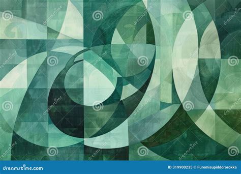 Interlocking Geometric Shapes In Muted Shades Of Green And Blue