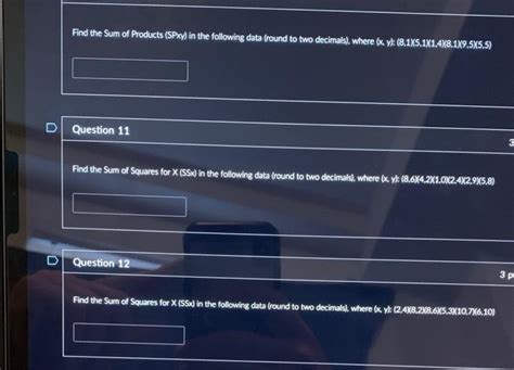 Solved Find The Sum Of Products Spxy In The Following Data