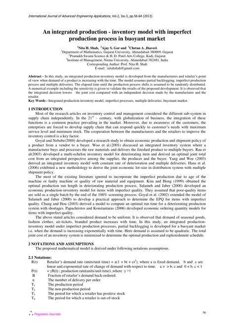 Pdf Production Inventory Model With Imperfect Production Process When Demand Is Quadratic
