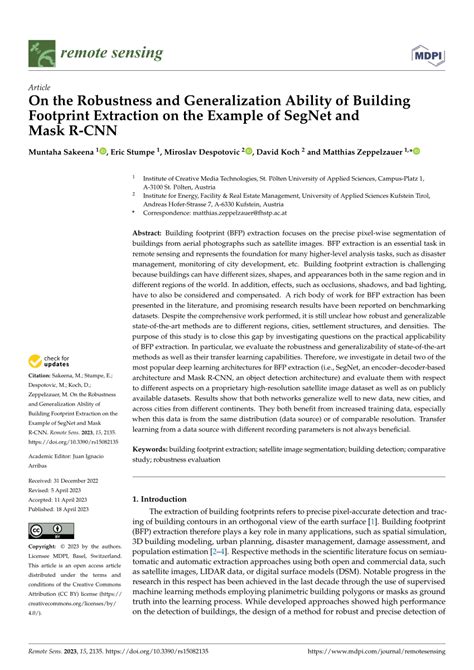 Pdf On The Robustness And Generalization Ability Of Building Footprint Extraction On The
