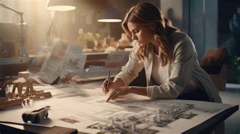 Premium Ai Image Young Successful Female Architect Or Interior Designer At Work On A New