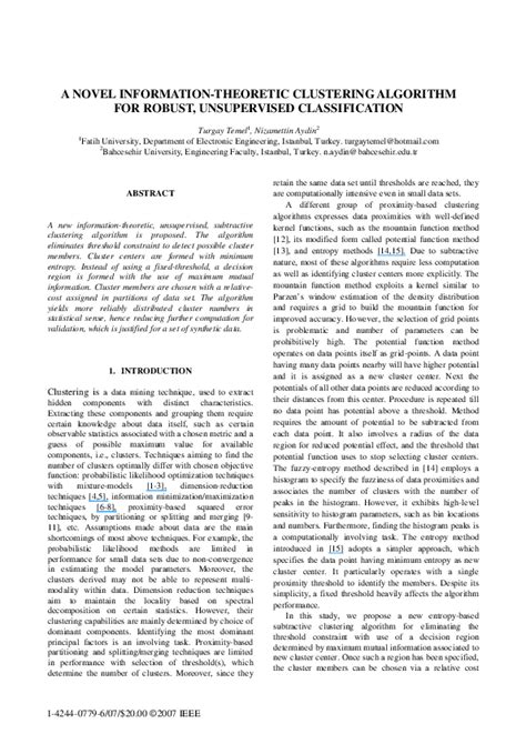 Pdf A Novel Information Theoretic Clustering Algorithm For Robust
