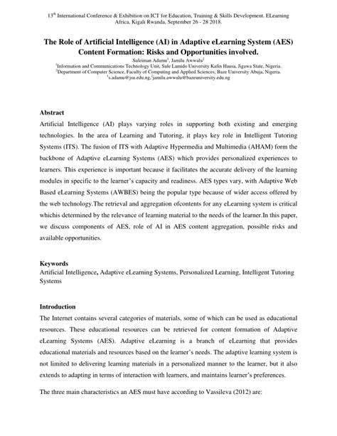 pdf the role of artificial intelligence ai in adaptive elearning