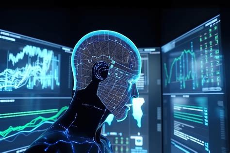 정신적으로 정보를 보는 인공 지능의 얼굴미래의 현대 일러스트레이션 혁신적인 기술 생성 ai 프리미엄 사진