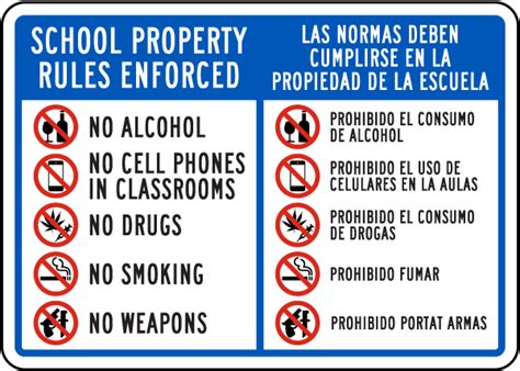 Bilingual School Property Rules Sign Claim Your Discount