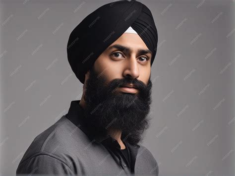 Premium Ai Image Turbanned Punjabi Man With Long Beard